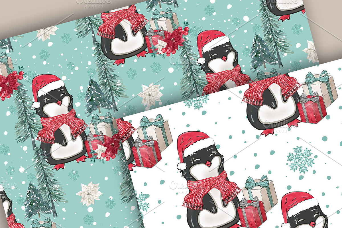Penguin Winter digital paper pack, a Pattern Graphic by designloverstudio