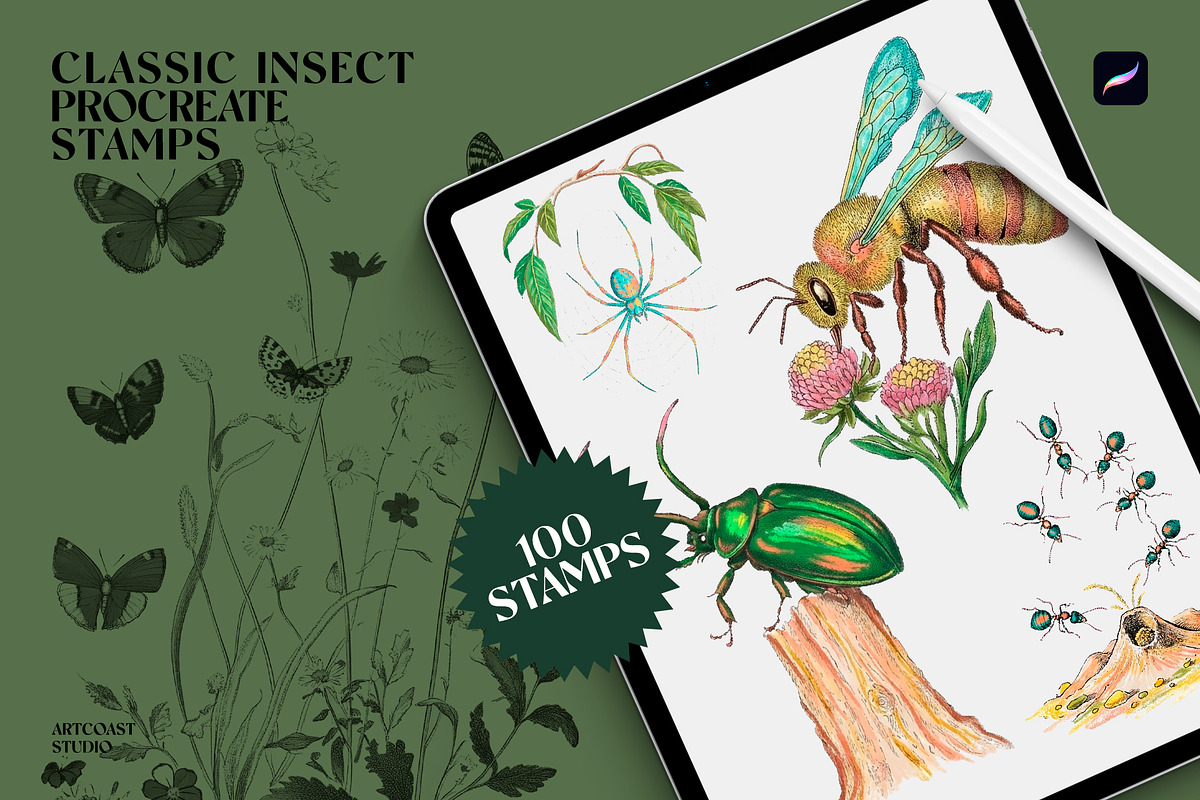 Classic Insect Procreate Stamps, a Shape Add-On by Spasibenko Art