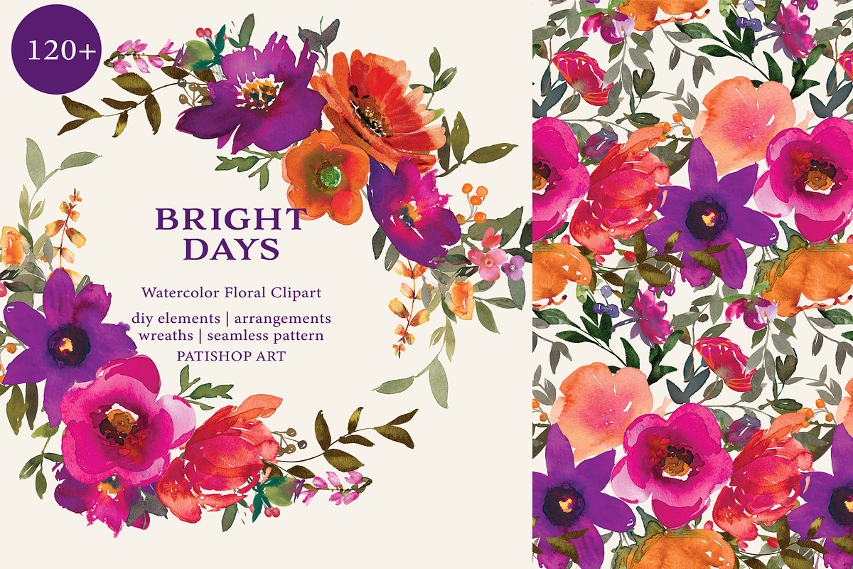 Watercolor Flowers Clipart Set, a Decorative Illustration by Patishop Art