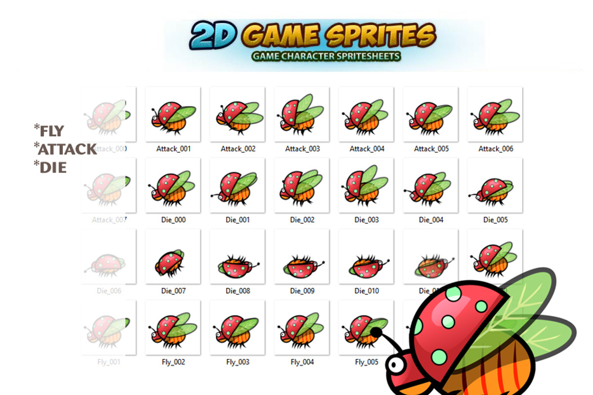 Flying Bugs 2D Game Sprites Set, an Illustration by DionArtworks ...