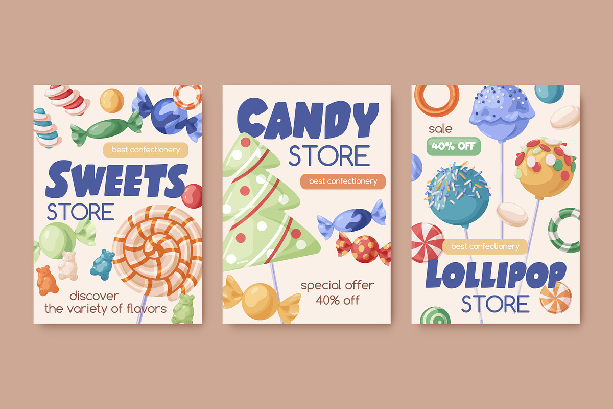 Sweets and candies set + posters, a Food Illustration by Good Studio