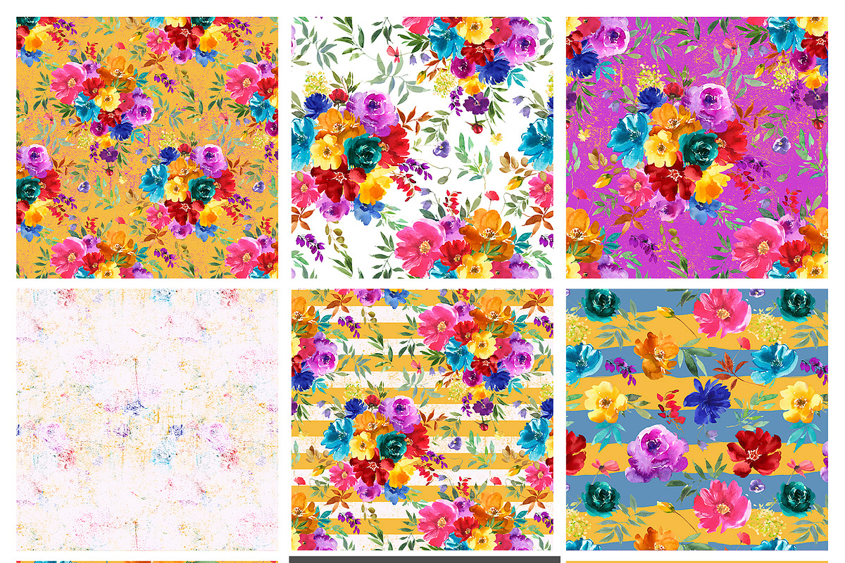 Bright Floral Clipart : Bouquets, Flowers, Leaves, Patterns | Creative ...