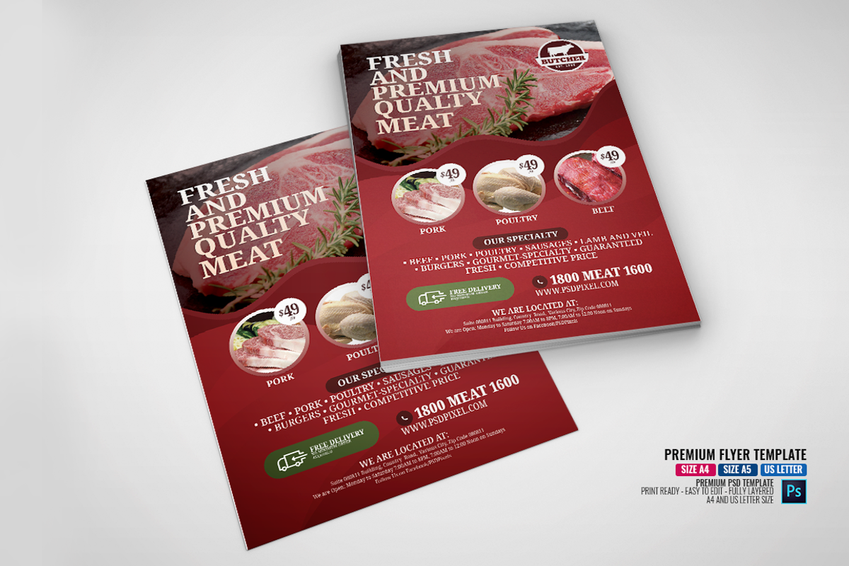 Butchery Services Flyer, a Flyer Template by PSDPixel