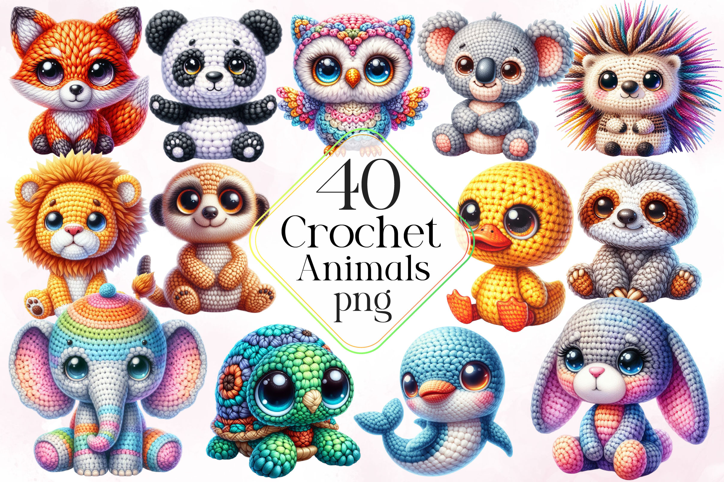 Crochet Animals Sublimation Clipart, a Work Illustration by Dream Creation