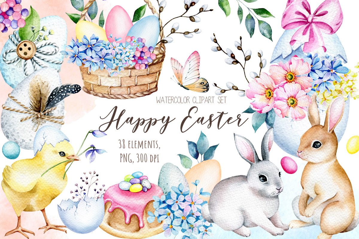 Easter Watercolor Bunny Clipart, an Animal Illustration by SimpleWishesArt