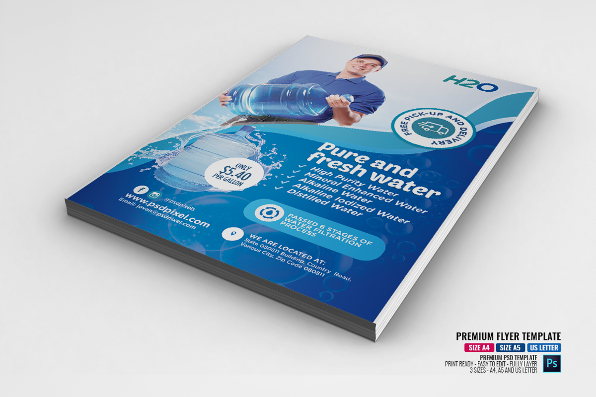 Water Delivery Promotional Flyer, a Flyer Template by PSDPixel