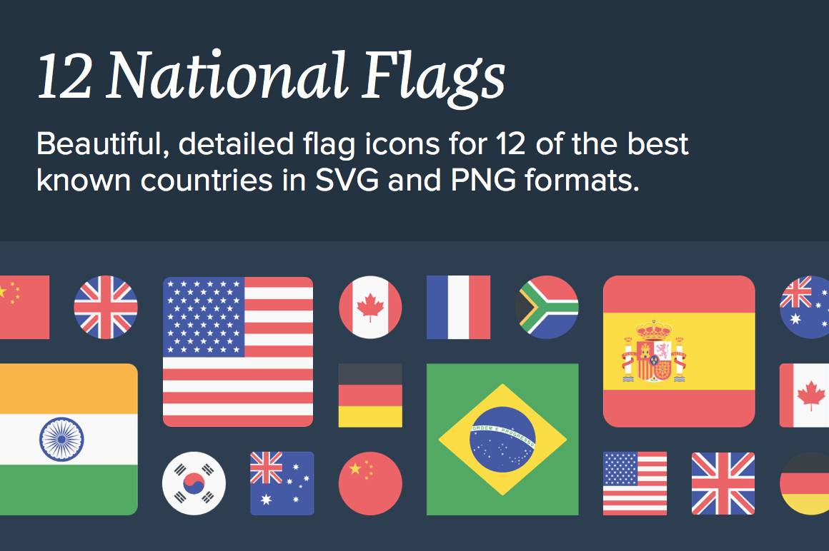 12 National Flags Icon Set, an Icon by Inktrap