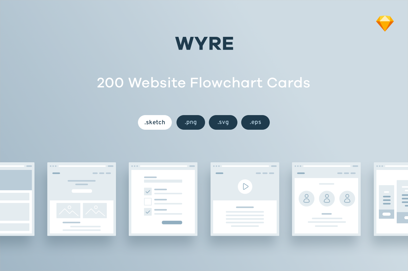 200 Flowchart Cards for Sketch, a Wireframe Template by Petr Knoll