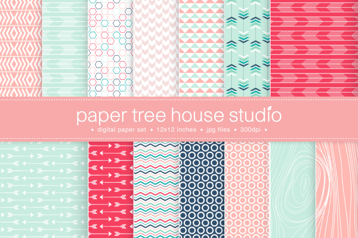 14 Arrow & Woodgrain Digital Papers, a Pattern Graphic by Paper Tree ...