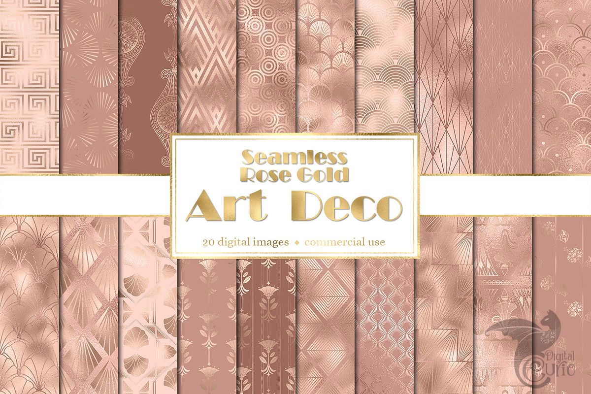 Rose Gold Art Deco Patterns, a Pattern Graphic by Digital Curio