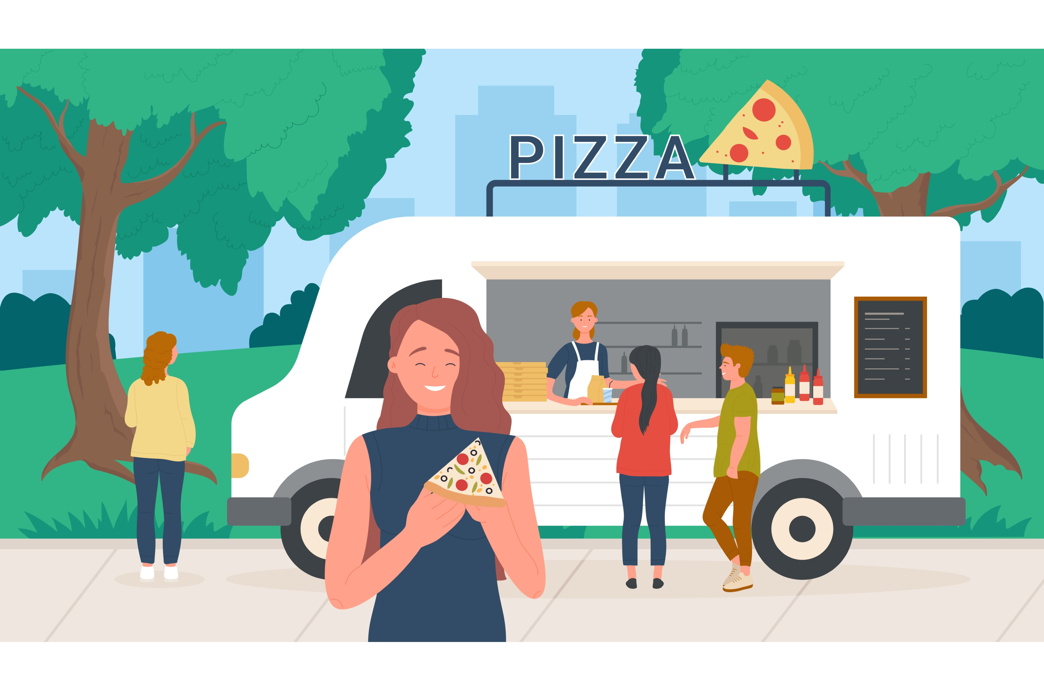 Pizza street market food truck, a Food Illustration by Flashvector