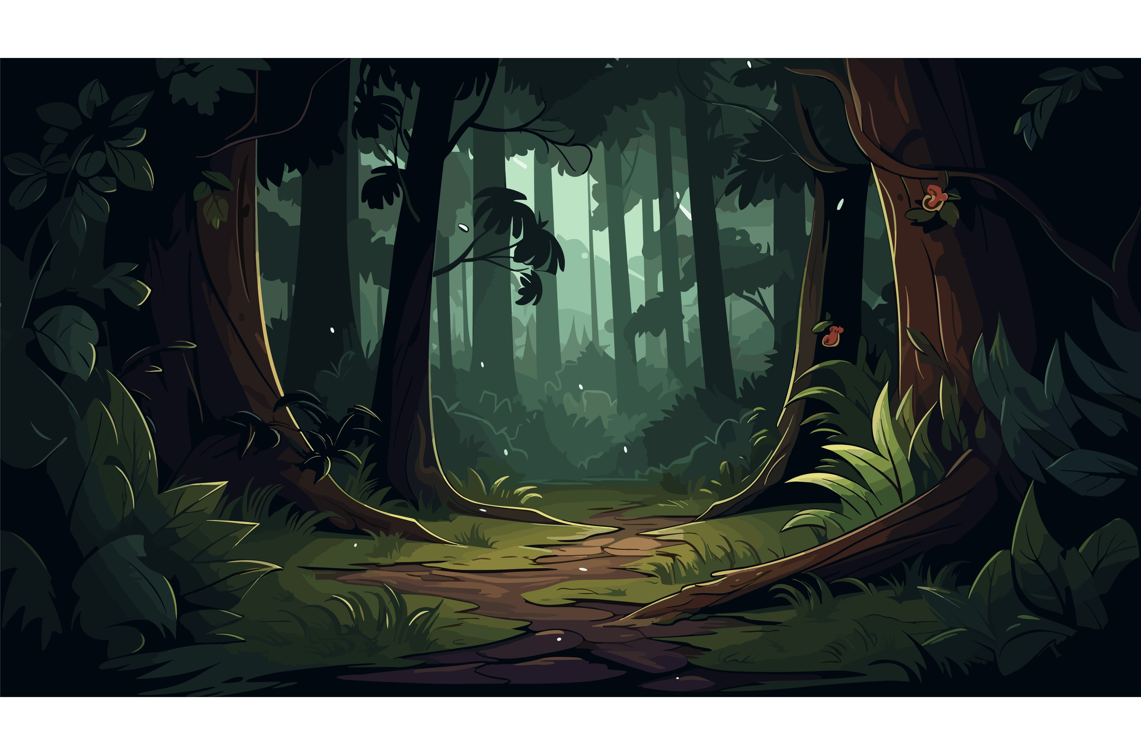 Mysterious forest with road. Cartoon, a Graphic by LadadikArt