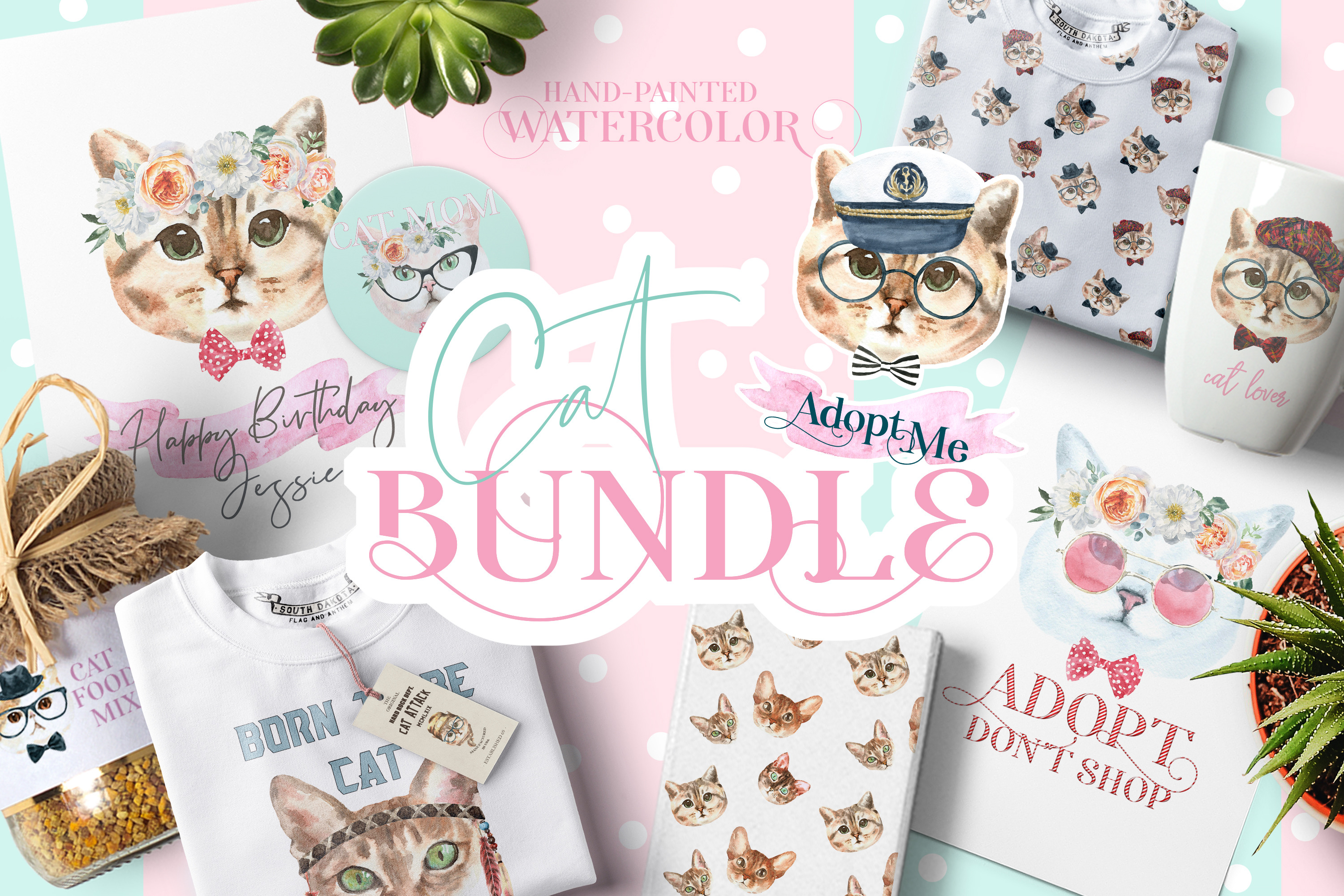 Cat Watercolor Bundle