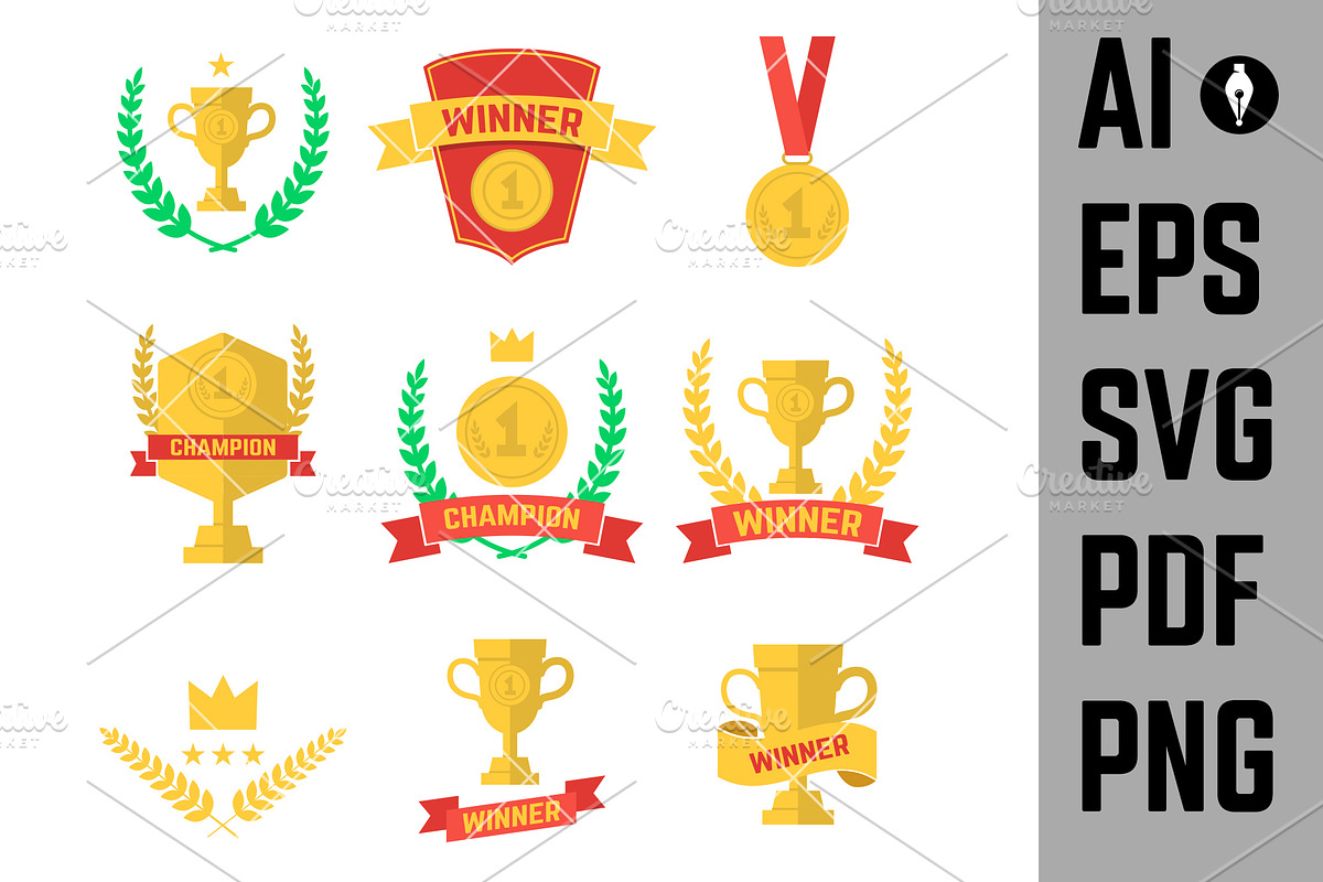 Set of winner, champion labels, a Work Illustration by Vectorhight ...