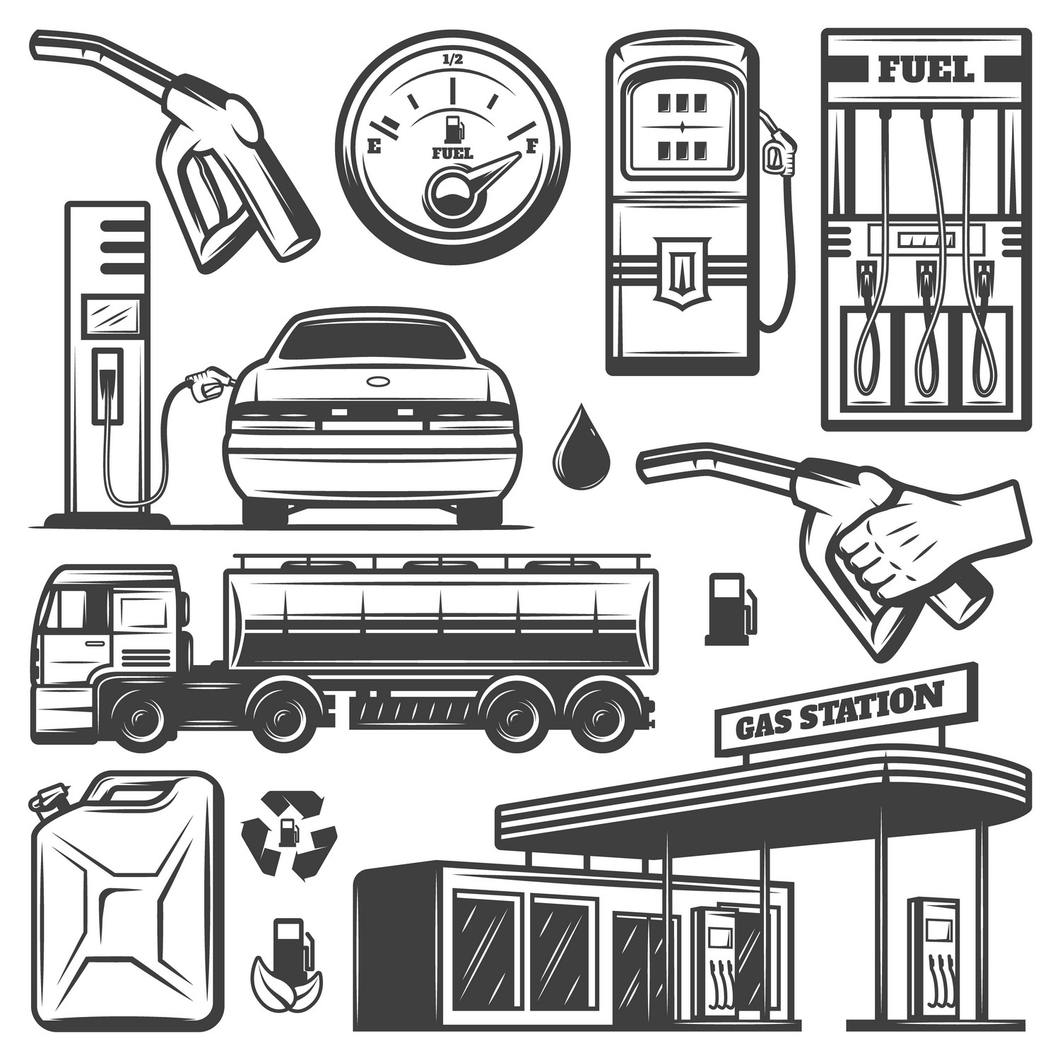 Vintage Gas Station Icons Collection, an Outline Icon by Alexander Belenkiy
