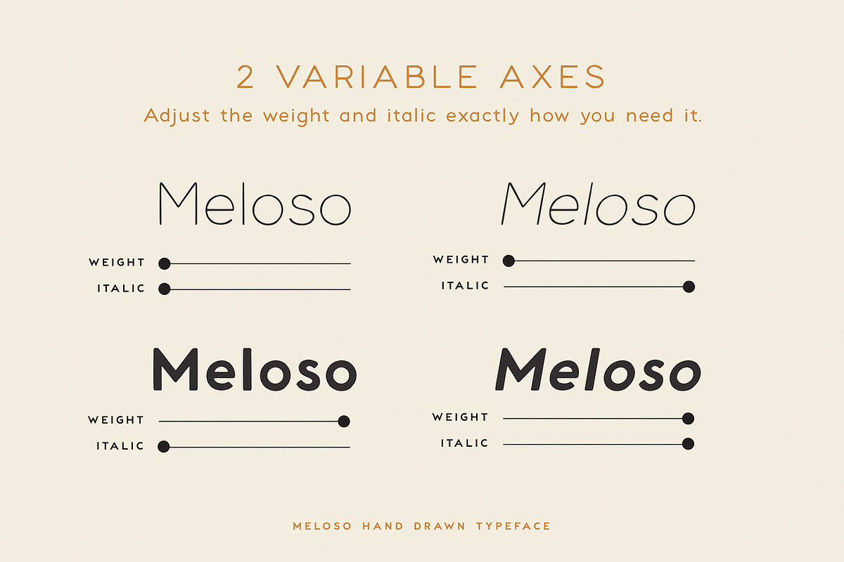 Meloso Variable Hand Drawn Typeface, a Sans Serif Font by Rachel Kick