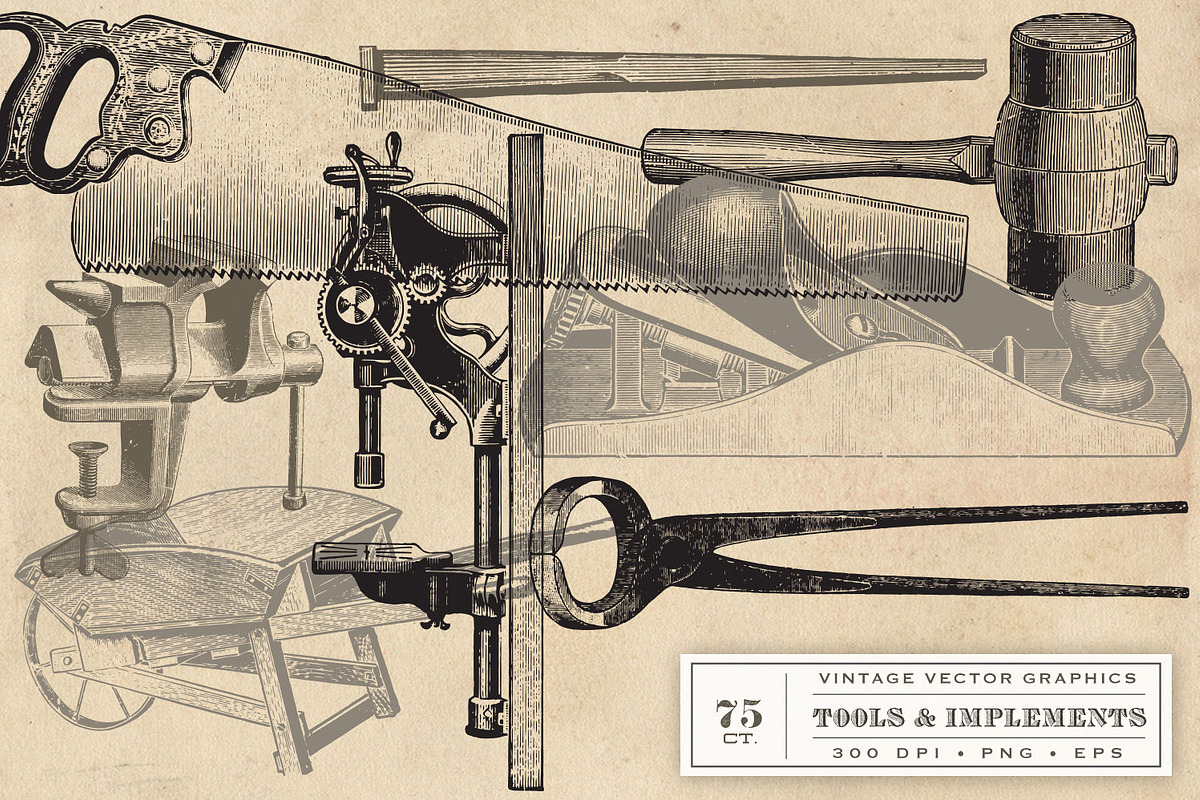 Vintage Tool & Implement Graphics, an Illustration by Eclectic Anthology