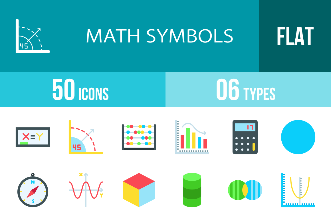 50 Math Symbols Flat Icons, an Icon by IconBunny | Creative Market