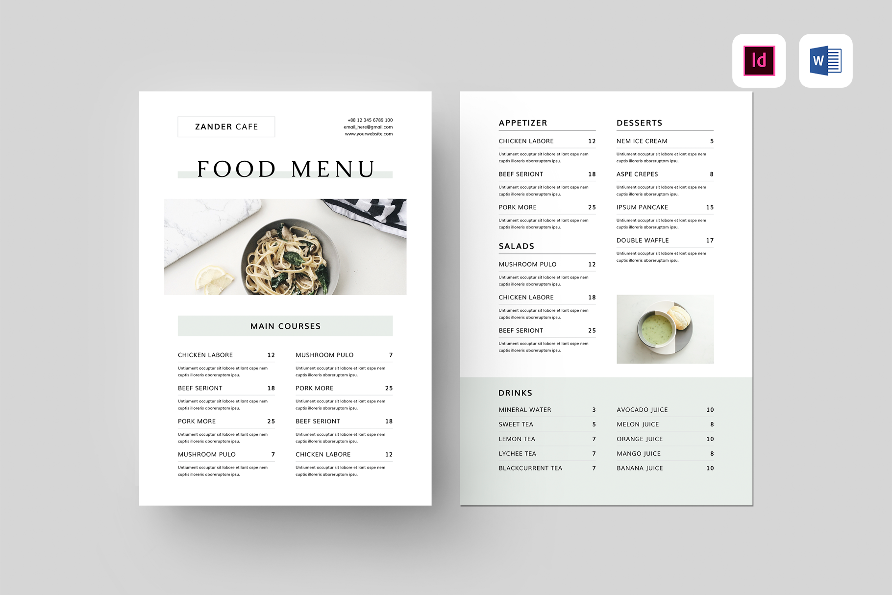 Food Menu | MS Word & Indesign, a Flyer Template by Leaflove