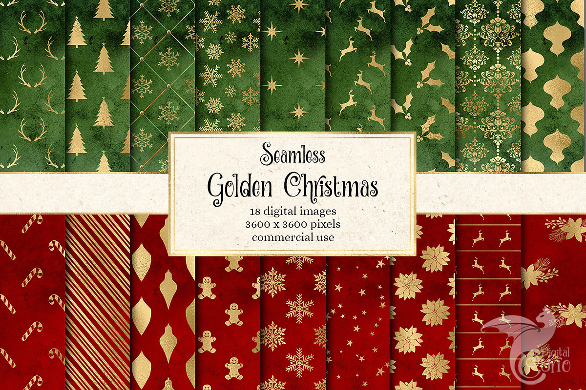 Golden Christmas Digital Paper, a Pattern Graphic by Digital Curio