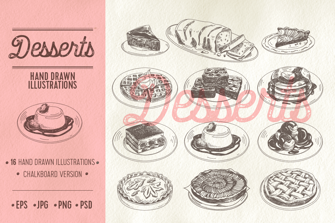 Hand drawn restaurant desserts, a Food Illustration by Natalya Levish