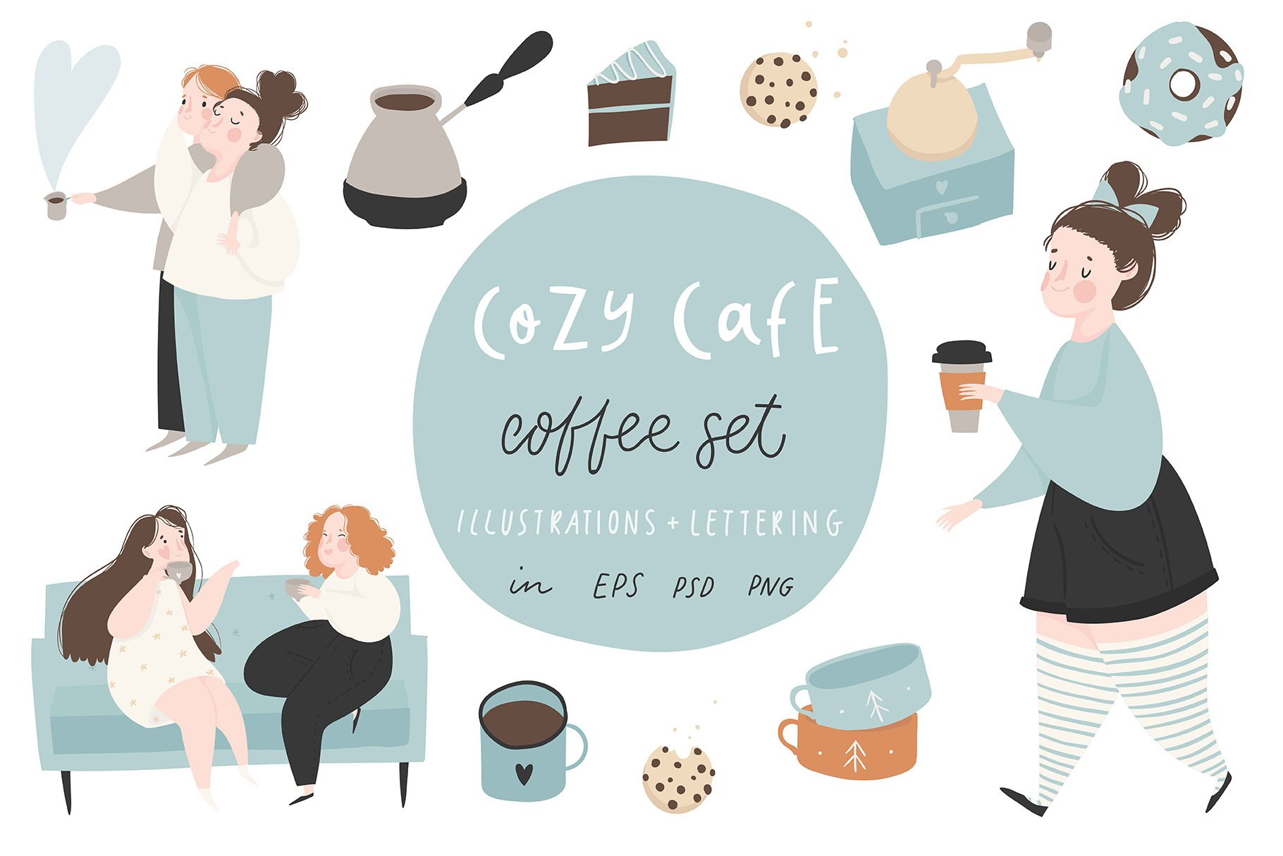 Cozy Cafe - illustrations, lettering, a Decorative Illustration by Cute ...