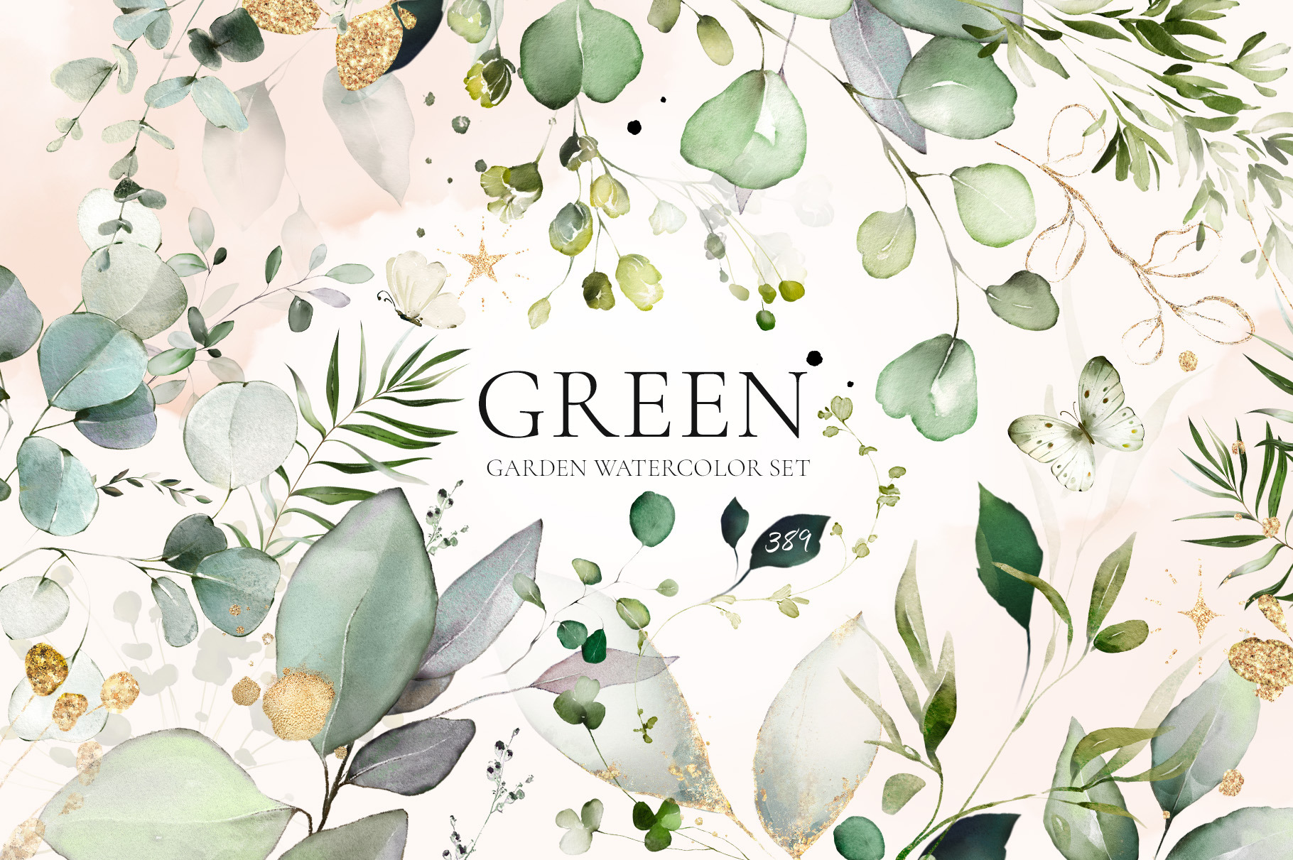 Green watercolor herbs, leaves, a Decorative Illustration by Lisima