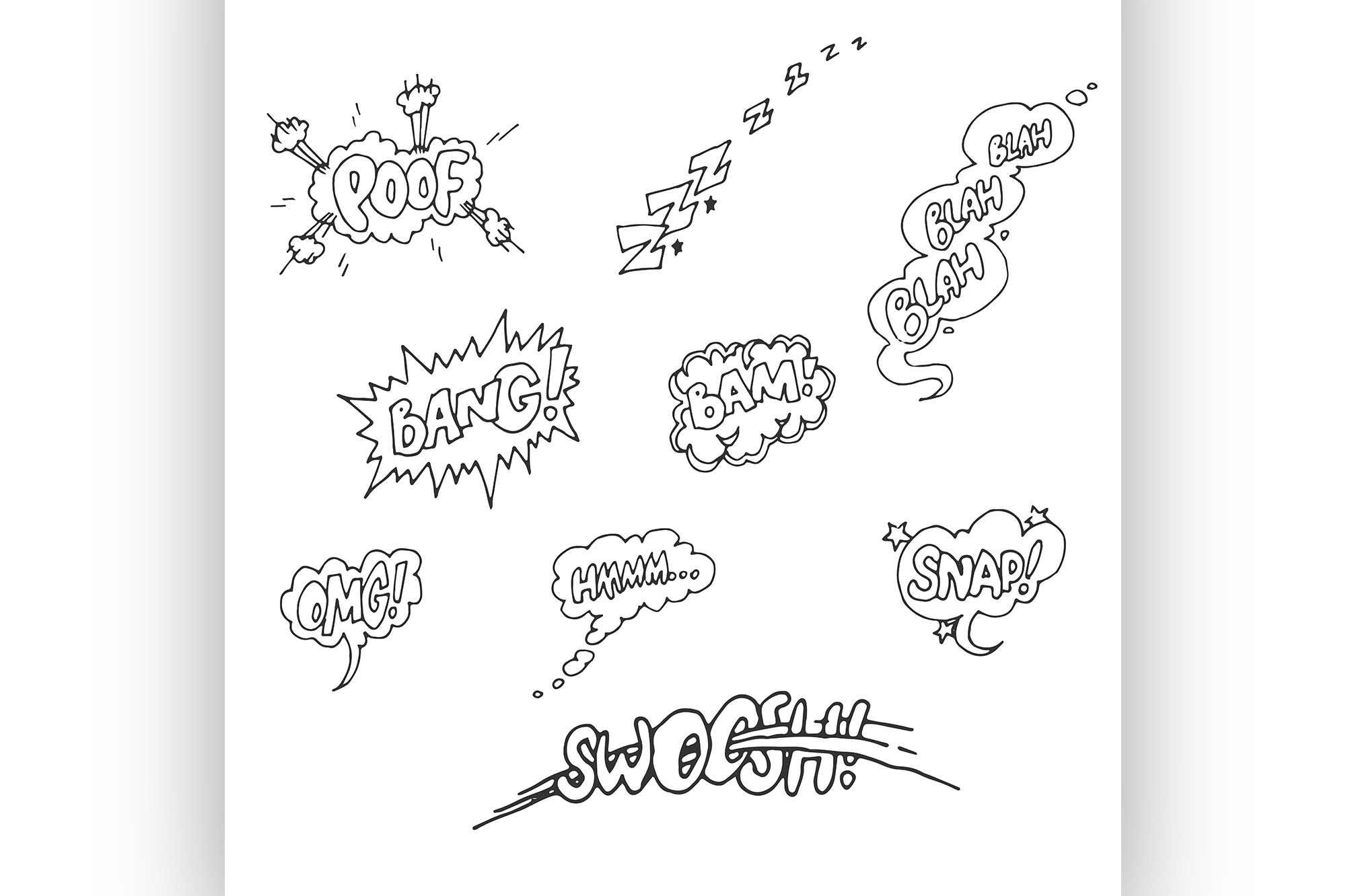 Vector Set of Sketch Comics Phrases, an Illustration by Netkoff