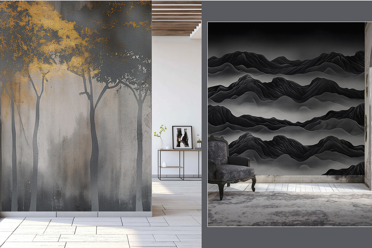 Mixed hand-painted art mural series