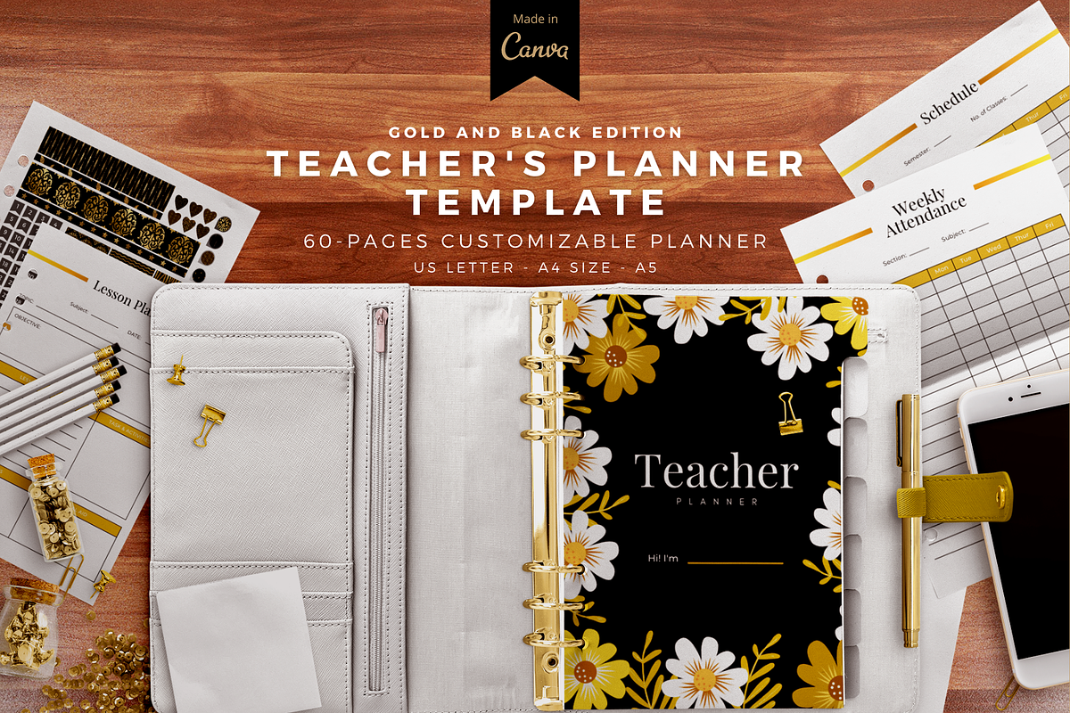 Teacher planner template, Canva, a Stationery Template by The Blog Creative