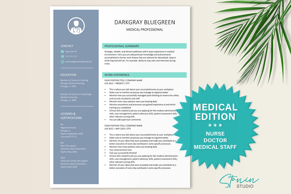 Resume Template Medical Edition, a Resume Template by Stanin Studio