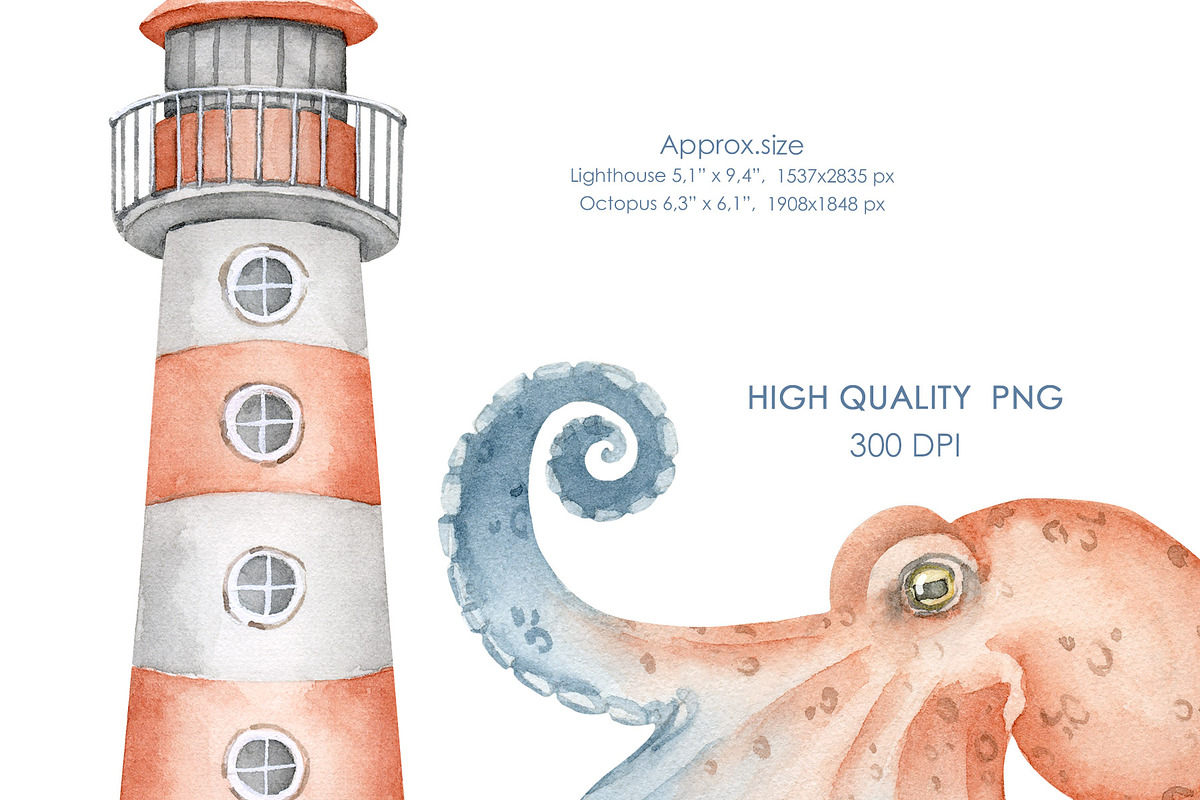 Watercolor nautical clipart, an Illustration by AquarelleSpace