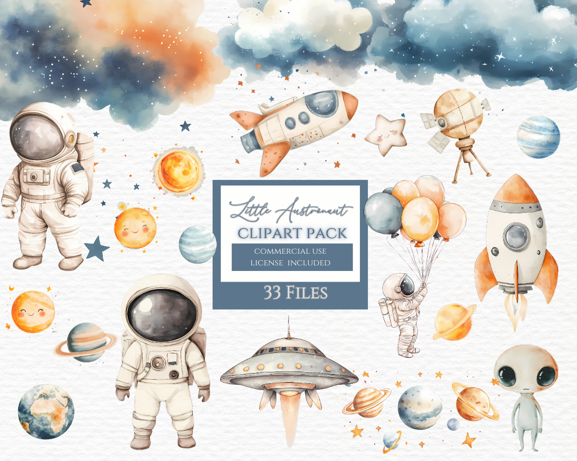 Watercolor space clipart bundle, an Education Illustration by Invite to ...