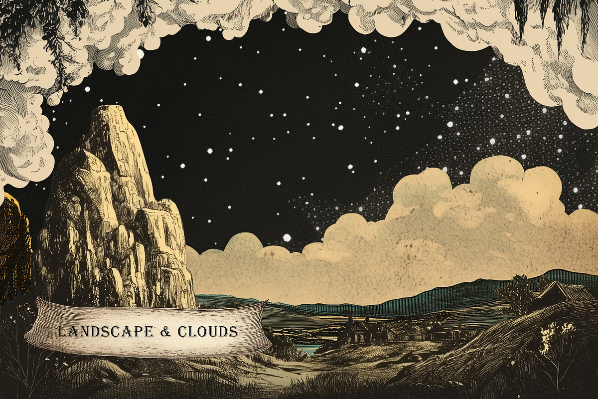 Vintage celestial in engraving style, a Decorative Illustration by ...