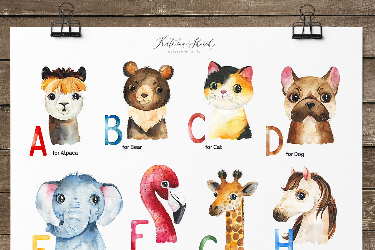 Watercolor Animal Alphabet. A to Z, an Object Graphic by Kate_Rina