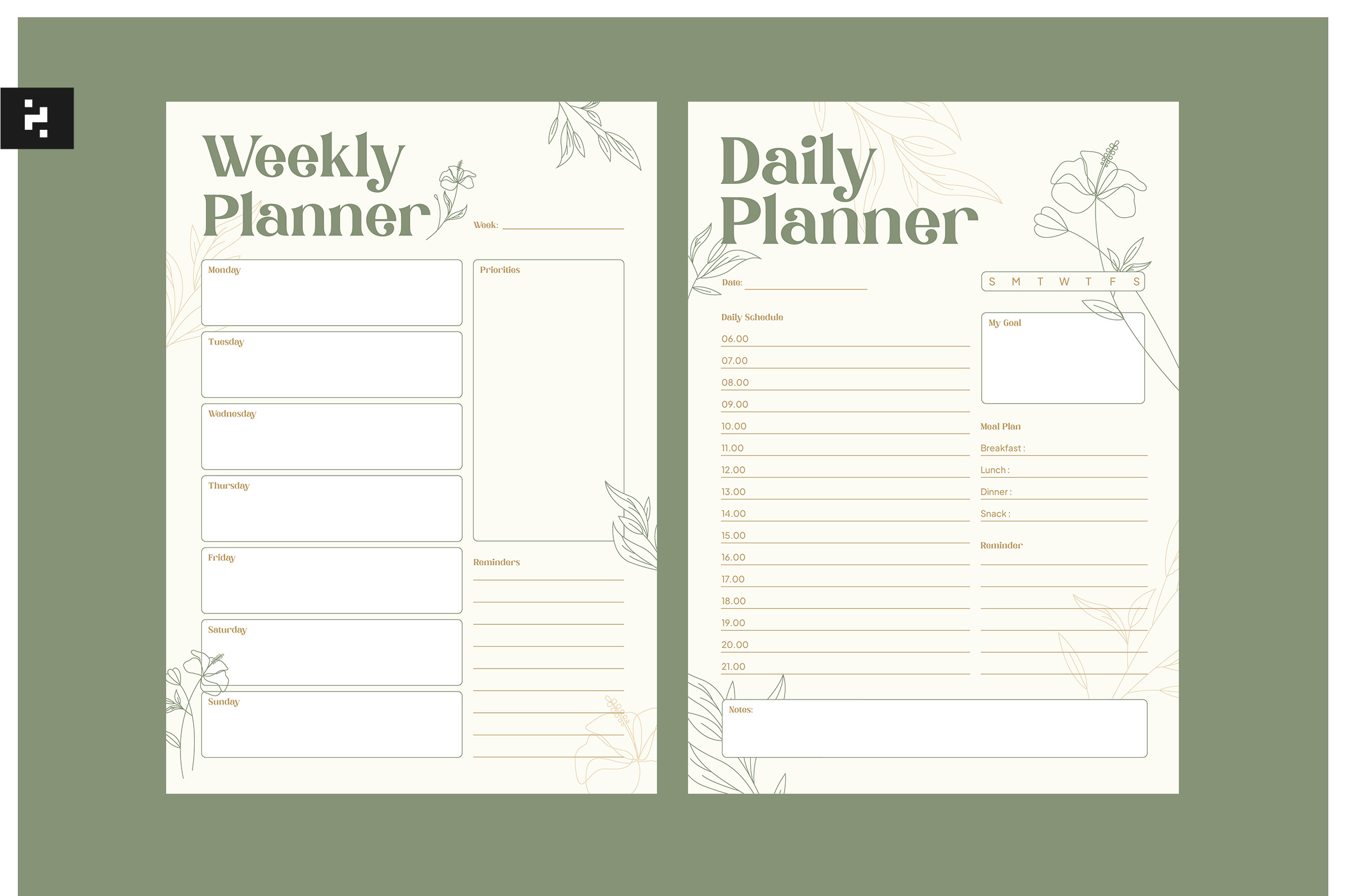 Simple Weekly & Daily Planner, a Stationery Template by Neermana