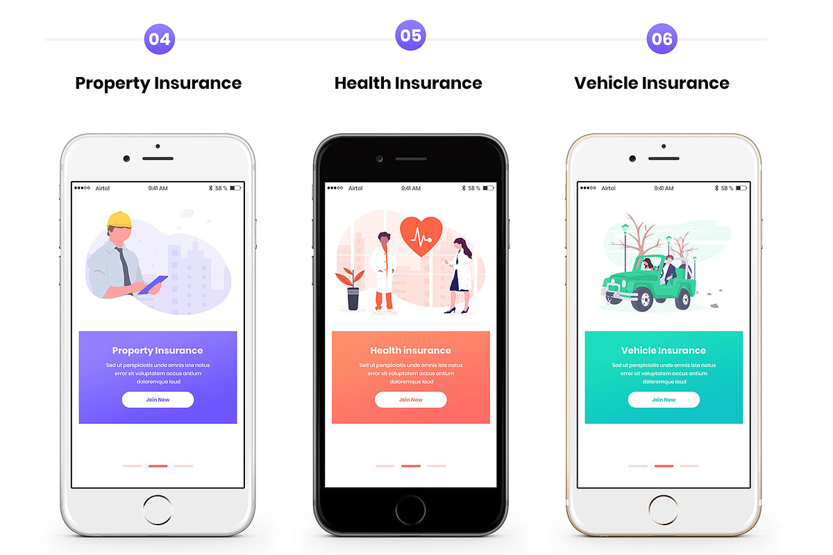 Insurance Company Mobile App UI, an UI Kit Template by createuiux