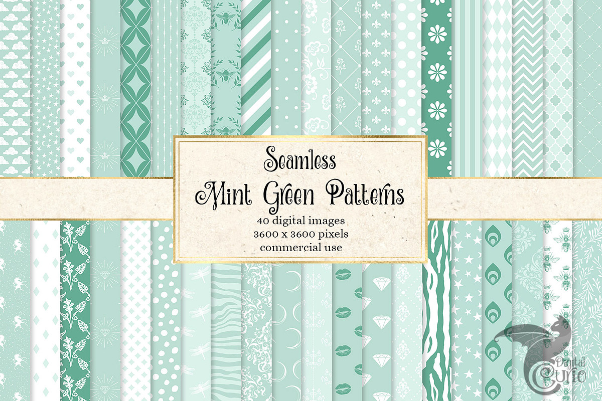 Mint Green Digital Paper, a Pattern Graphic by Digital Curio