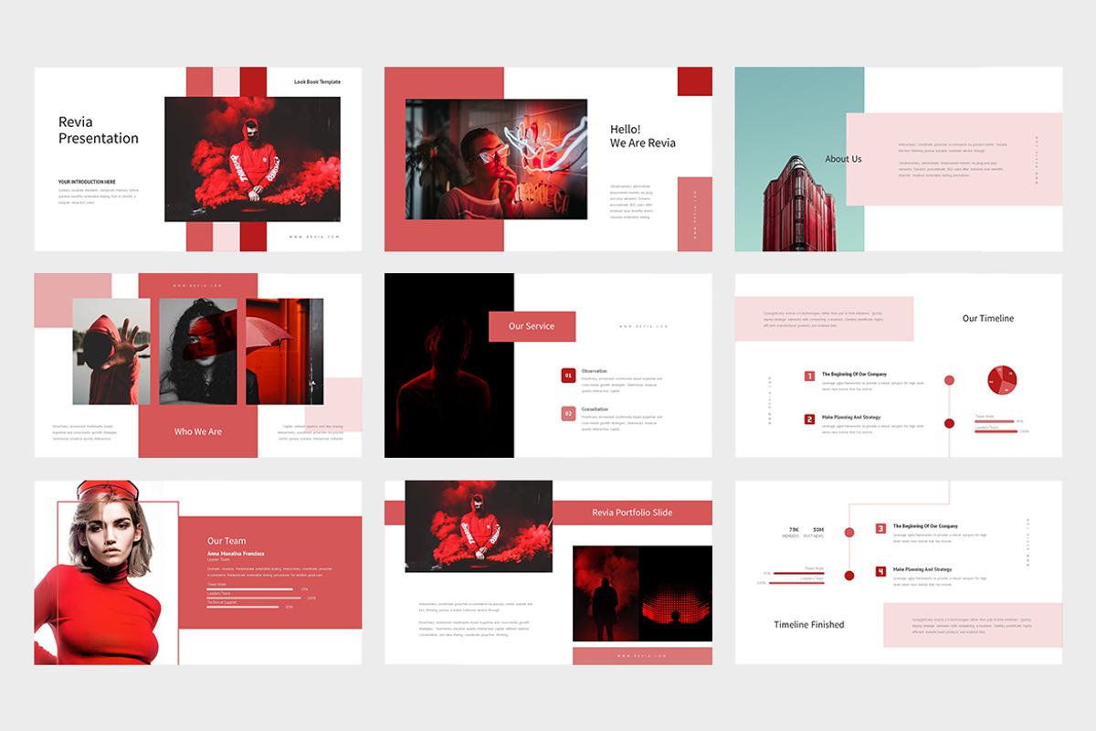 Revia : Red Color Tone Powerpoint, a Presentation Template by Punkl Camp