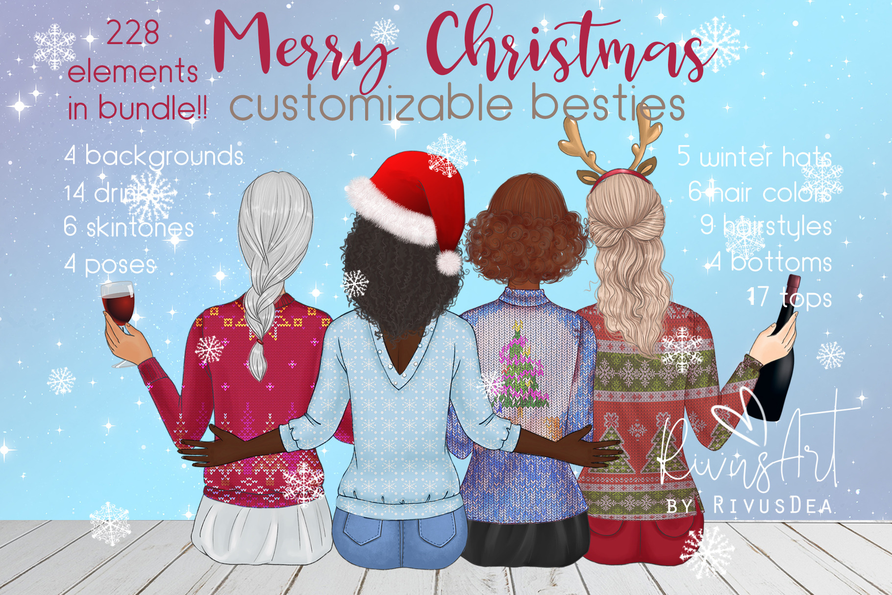 Christmas besties. Best friends., an Illustration by RivusArt