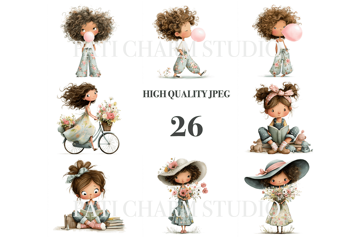 Cute Girls Clipart Set
