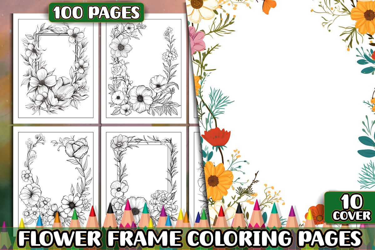 Flower Frame Coloring Pages, an Object Graphic by protabsorkar11