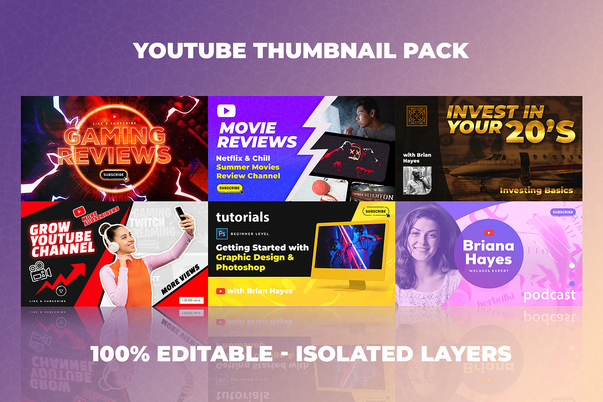 Youtube Thumbnail Templates Set 3, a Templates & Theme by PremadePixels.com