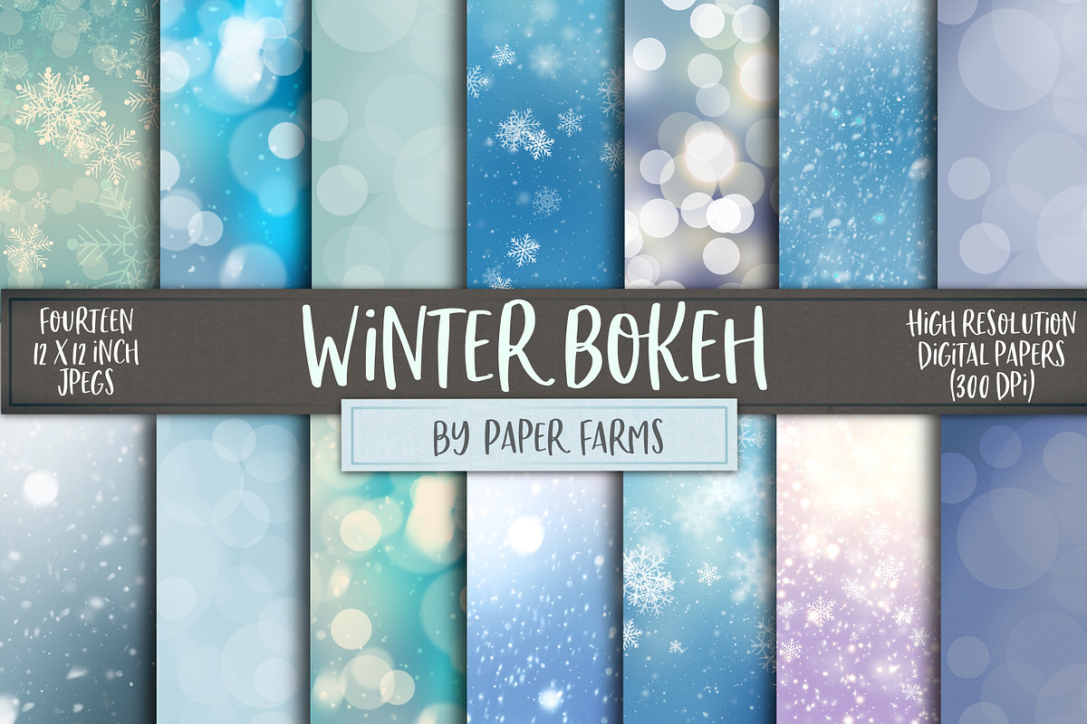 Winter bokeh digital paper, a Pattern Graphic by Paper Farms