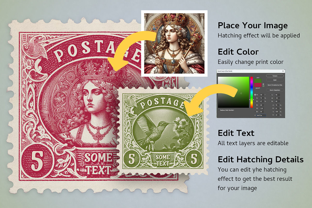 Editable Postage Stamp Templates, an Action Add-On by DesignRocket