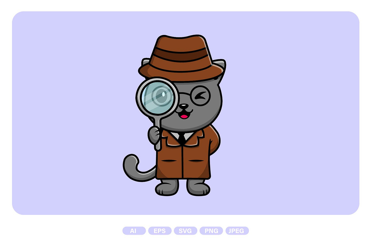 Cute Cat Detective, an Animal Illustration by Artstorystudio