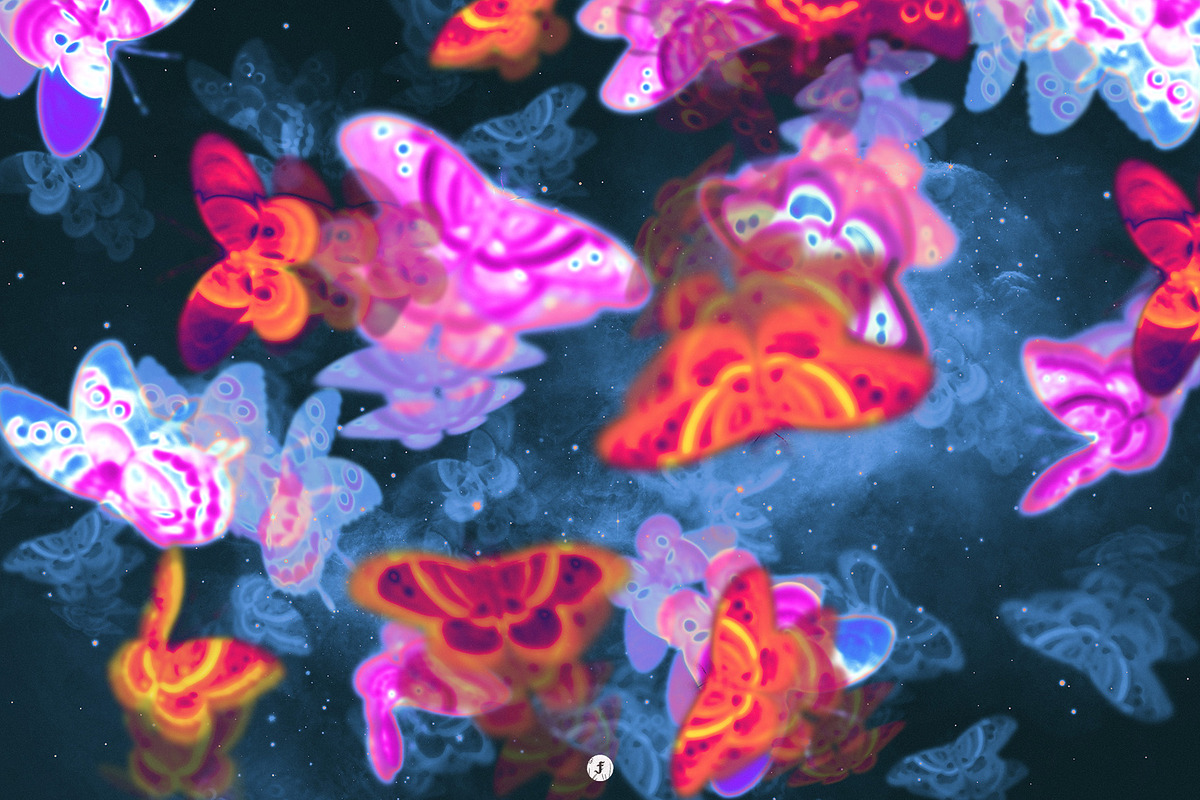 Butterflies Psychedelic Backgrounds, a Texture Graphic by Freezerondigital