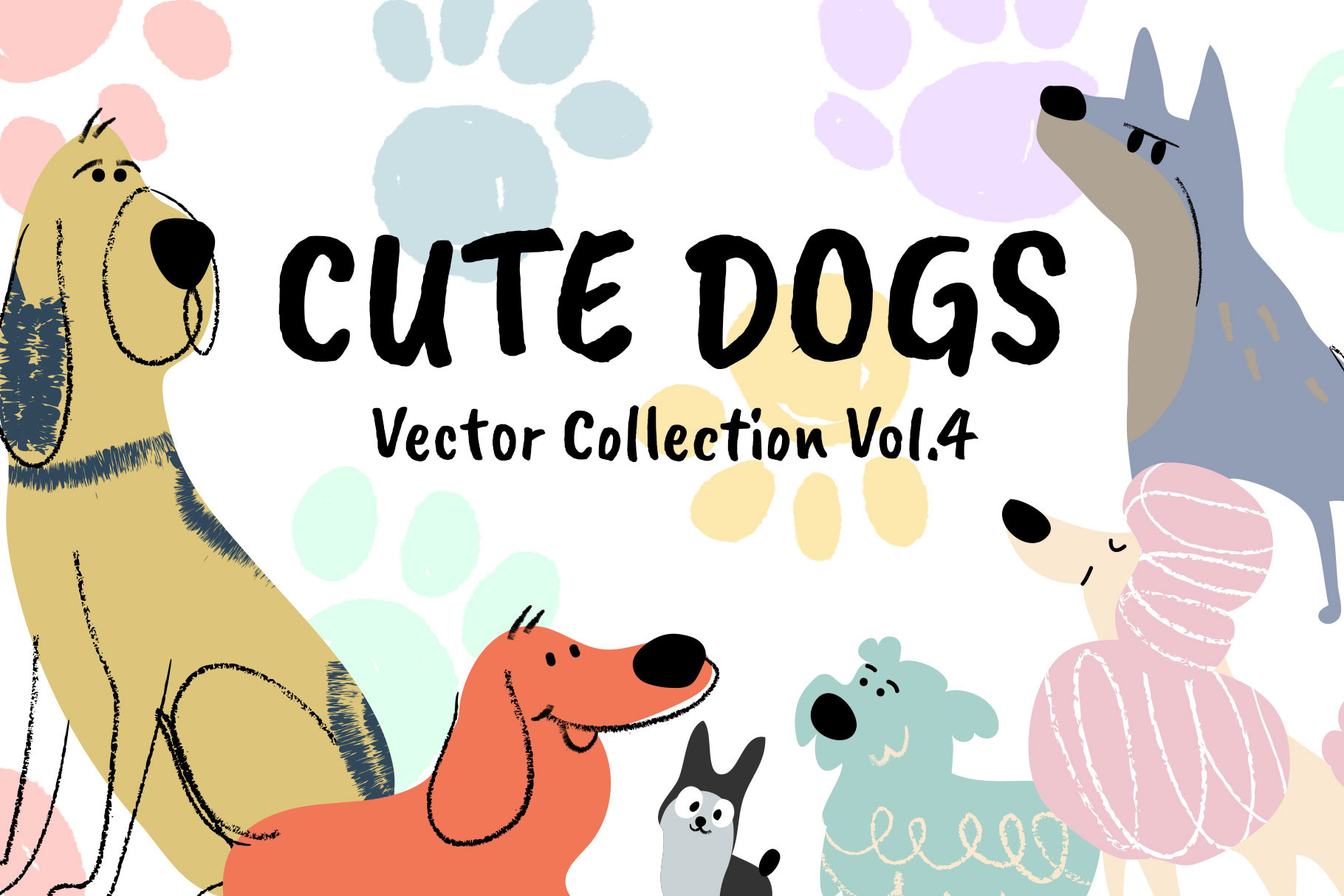 Cute dog breeds vector set