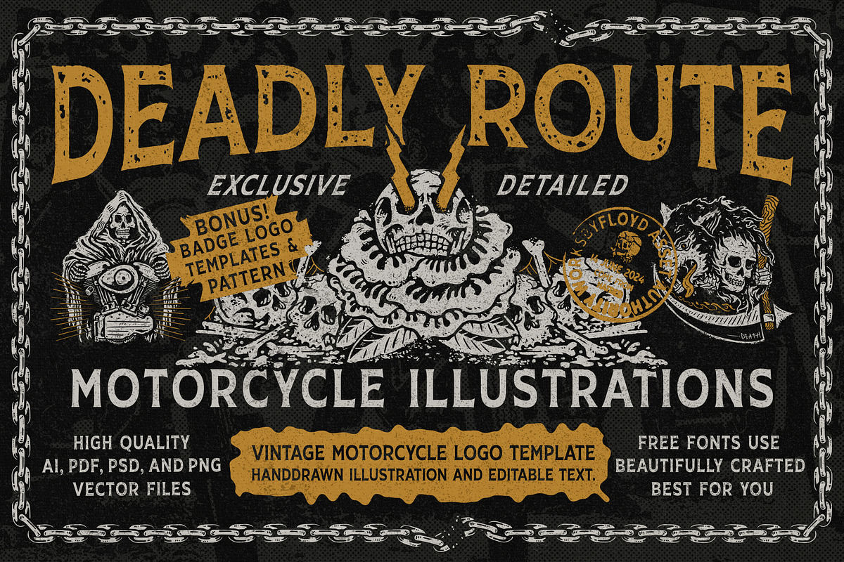 Deadly Route Motorcycle Illustration, an Illustration by goodsbyfloyd