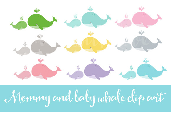 Mommy and baby whale clip art, an Illustration by BomDia